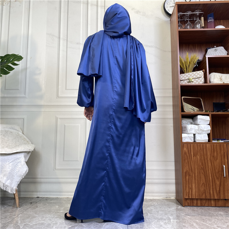 Muslim Satin Maxi Abaya Kaftan Ramadan Women Dress Arab Dubai Robe ...