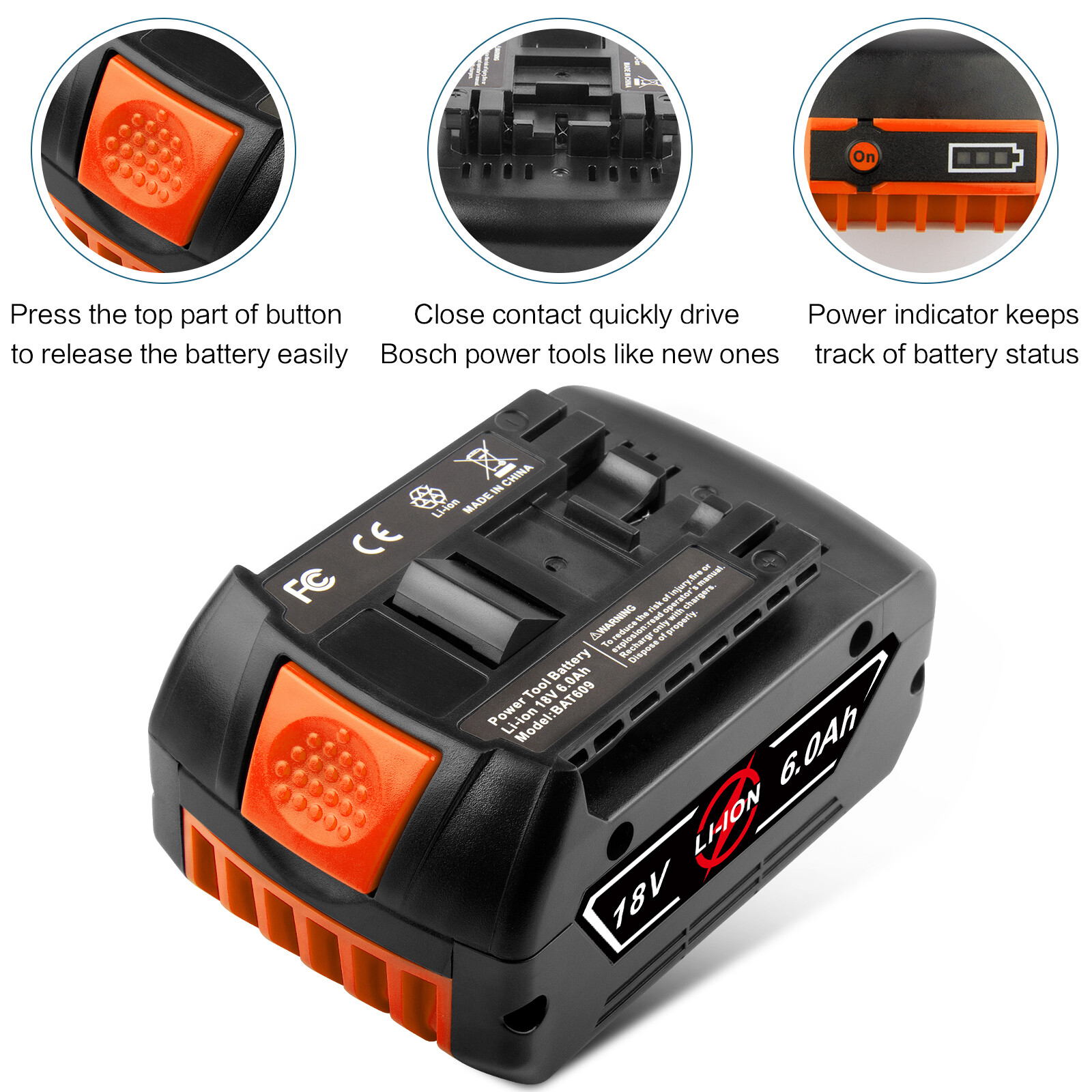 18V For Bosch BAT609 6.0AH Lithium ion Battery BAT618 17618 25618-01 ...