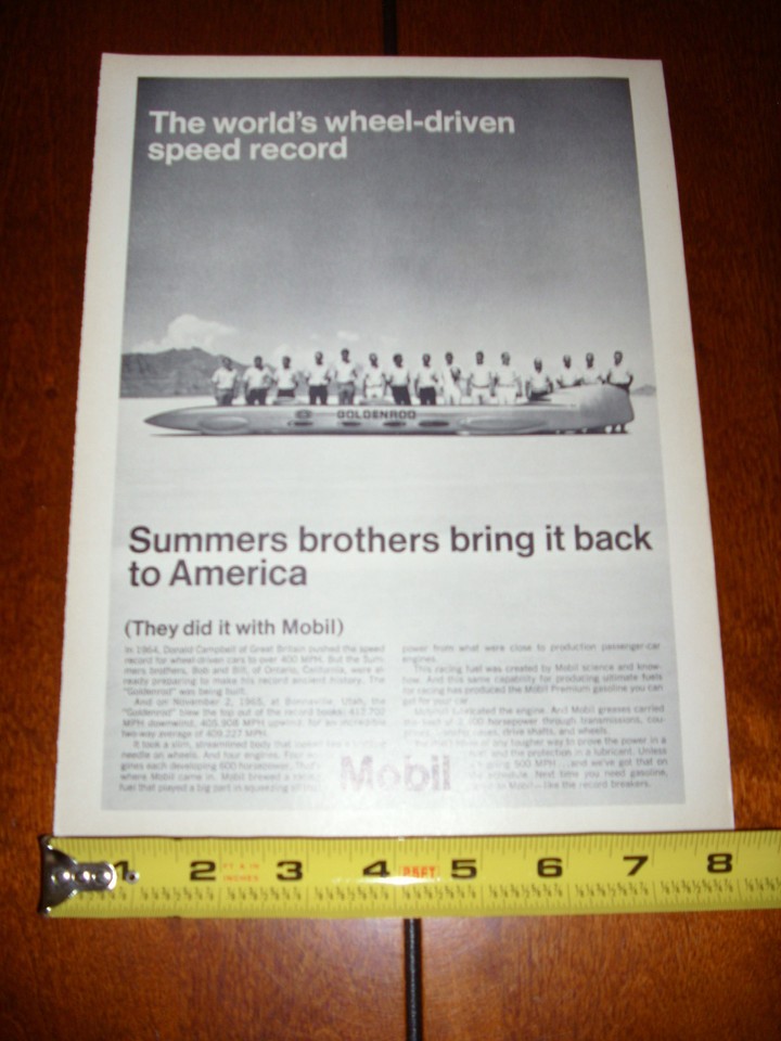 1966 SUMMERS BROTHERS GOLDENROD BONNEVILLE RACE CAR MOBIL - ORIGINAL AD ...