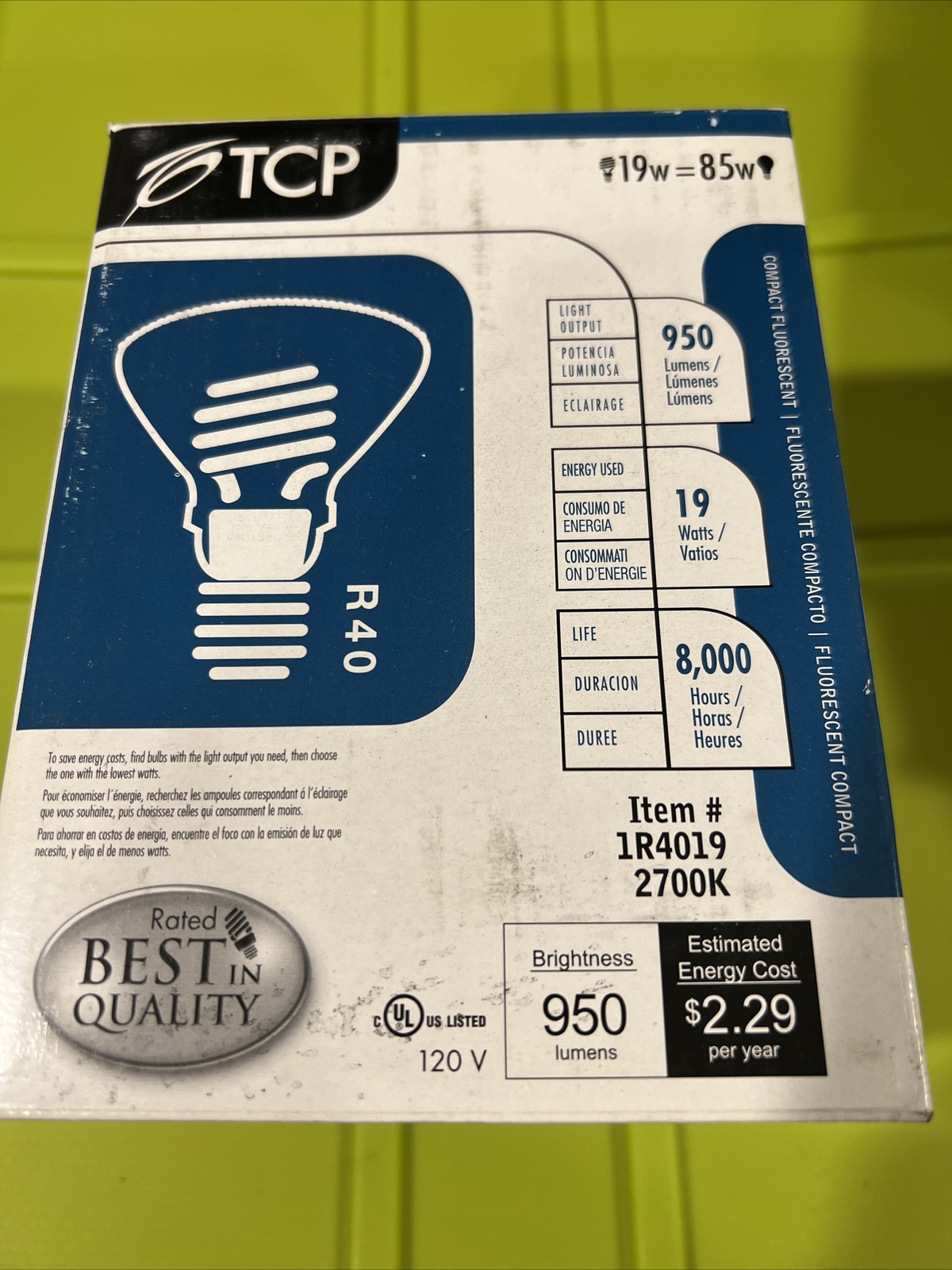 (NEW) Case of 12 TCP 1R4019 27K Compact Fluor Bulb 19 Watt R40 CFL ...