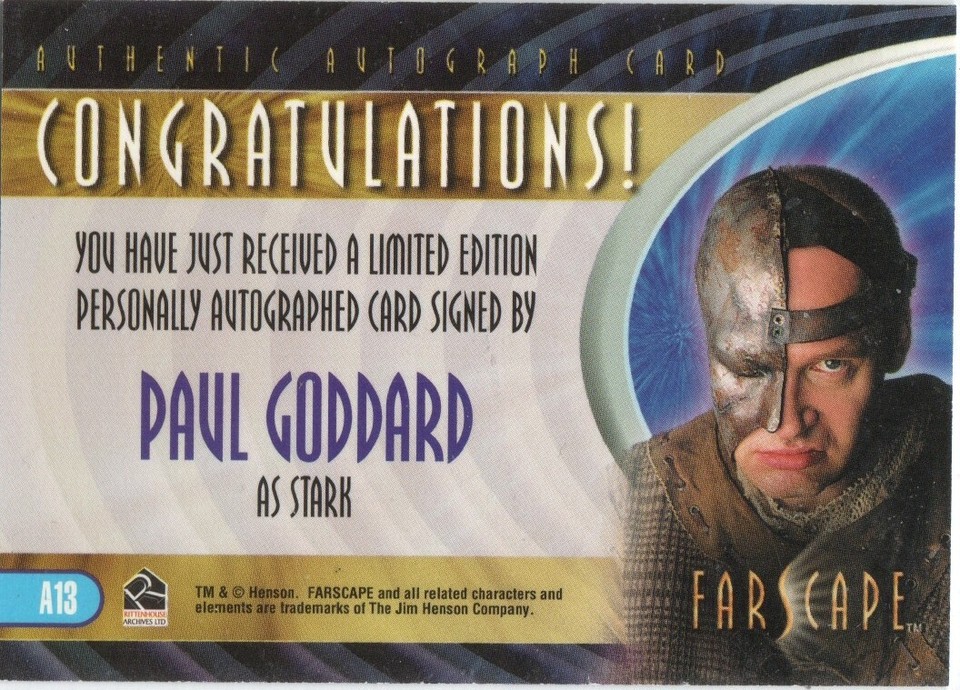 FARSCAPE Season Three, A13 Paul Goddard as Stark, Autograph trading ...