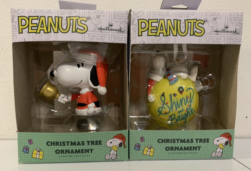 NEW Lot of 2 Hallmark Snoopy Ornaments Peanuts 2022 Snoopy Santa Shiny ...