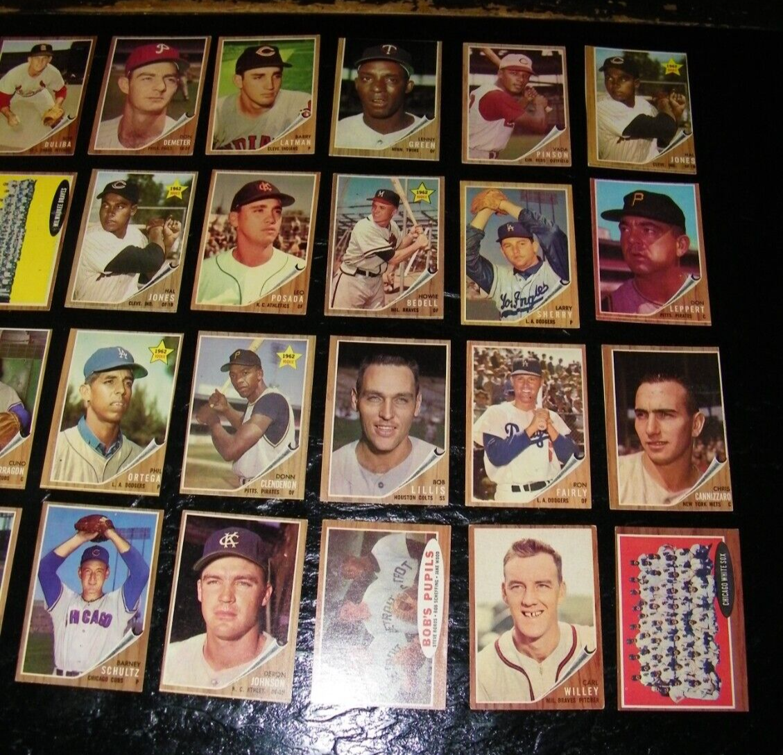 1962 TOPPS BASEBALL CARDS GROUP LOT OF 56,REALLY NICE CONDITION CORNERS ...