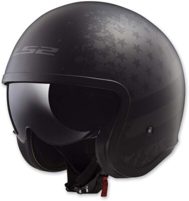 LS2 Spitfire 3/4 Open Face Street Motorcycle Helmet Black Flag Matte ...