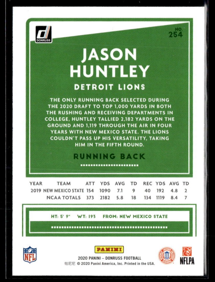 2020 Donruss #254 Jason Huntley Press Proofs Blue Near Mint or Better ...