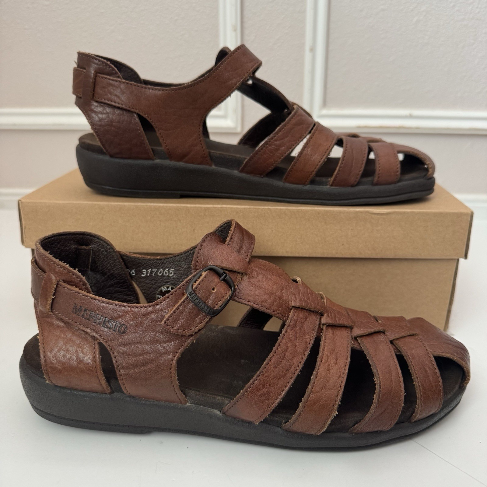 Mephisto Sam Fisherman Sandals Men’s US 7 EU 40 Brown Tan Grain 100% ...