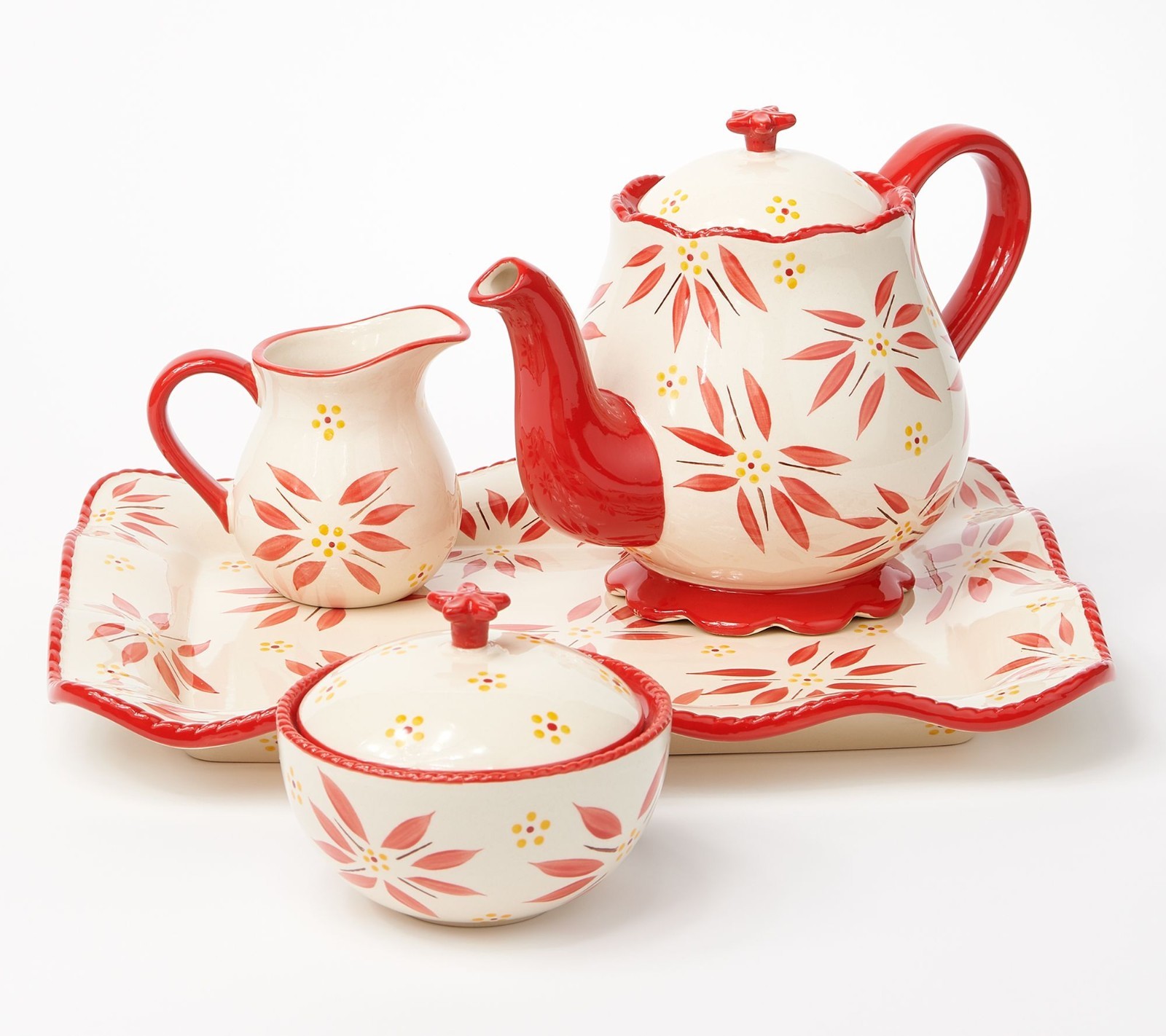 Temp-tations Tea Set: TeaPot, Sugar Bowl, Creamer,Serving Tray RED ...