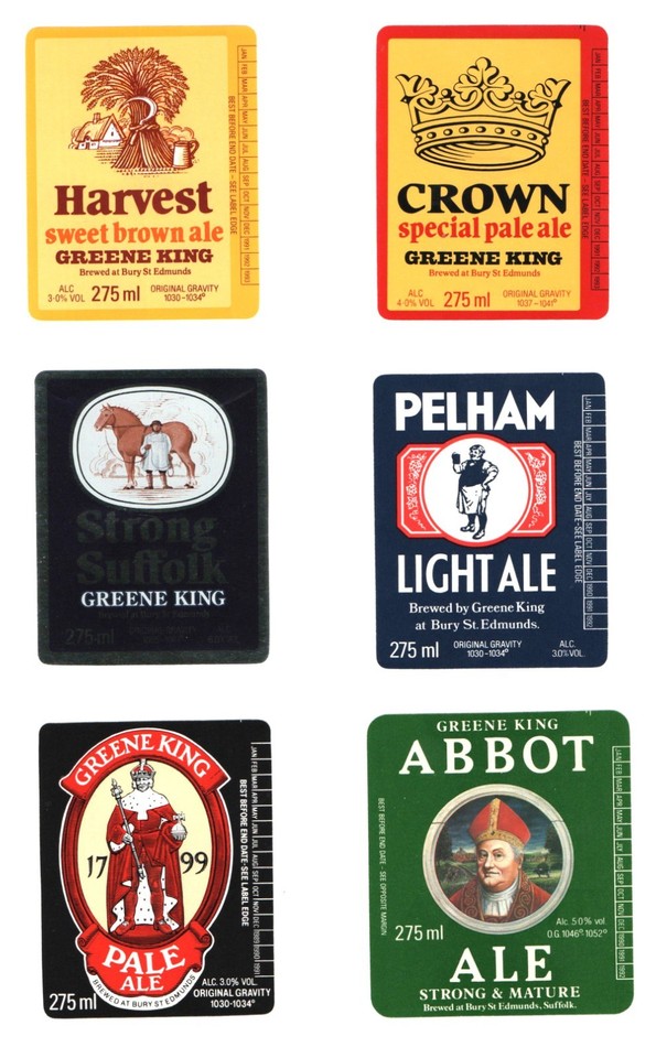 Greene King Brewery, Bury St. Edmunds - 15 x older beer labels + some ...