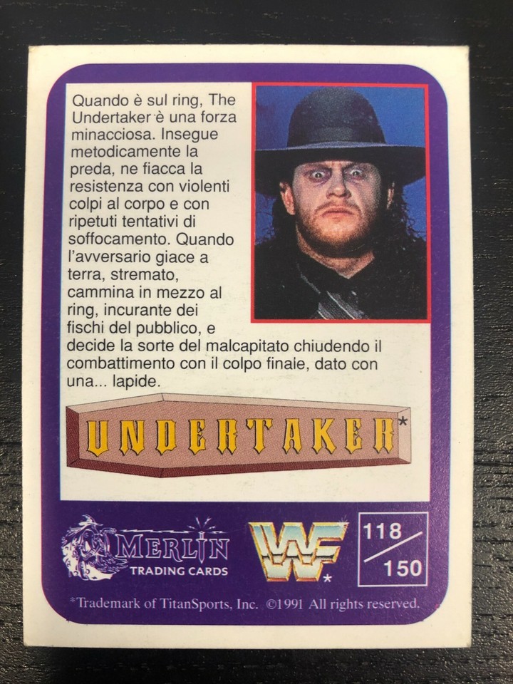THE UNDERTAKER WWF MERLIN 1991 TRADING CARDS WRESTLING #118 NEAR MINT ...