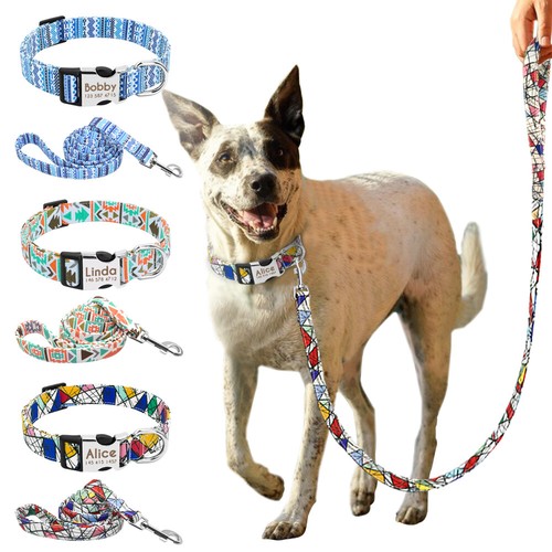 Personalized Dog Collar and Leash Name Number ID Engraved Adjustable ...