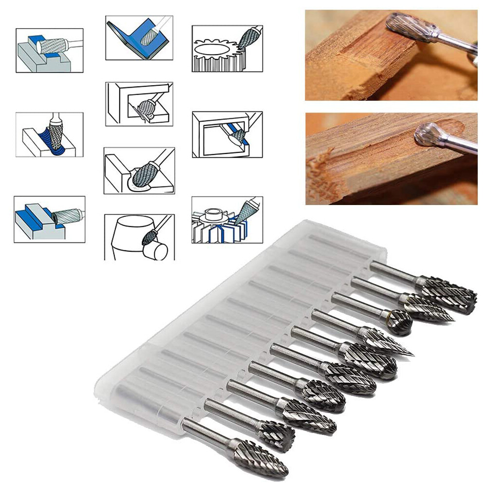 Tungsten Carbide Burr Bit Set Cutting Carving Routing Bur For Dremel ...