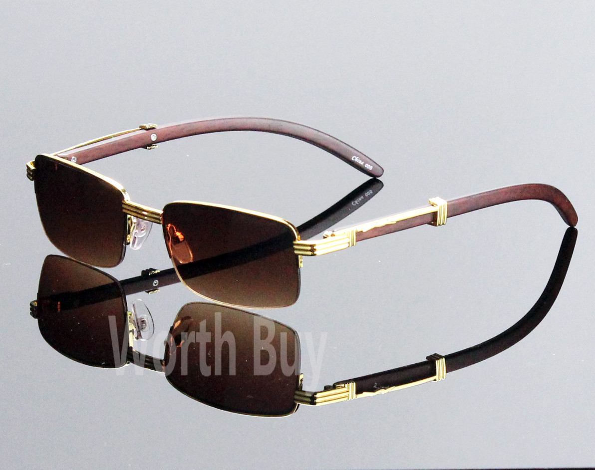 New Men Women Retro Vintage Designer Fashion Sunglasses Wood Gold Half ...