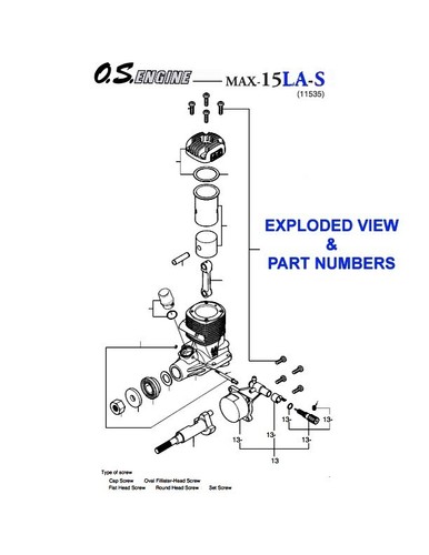 OS MAX 15LA-S Engine ~ INFO SHEET - Exploded Views & Part Numbers 🔵 | eBay