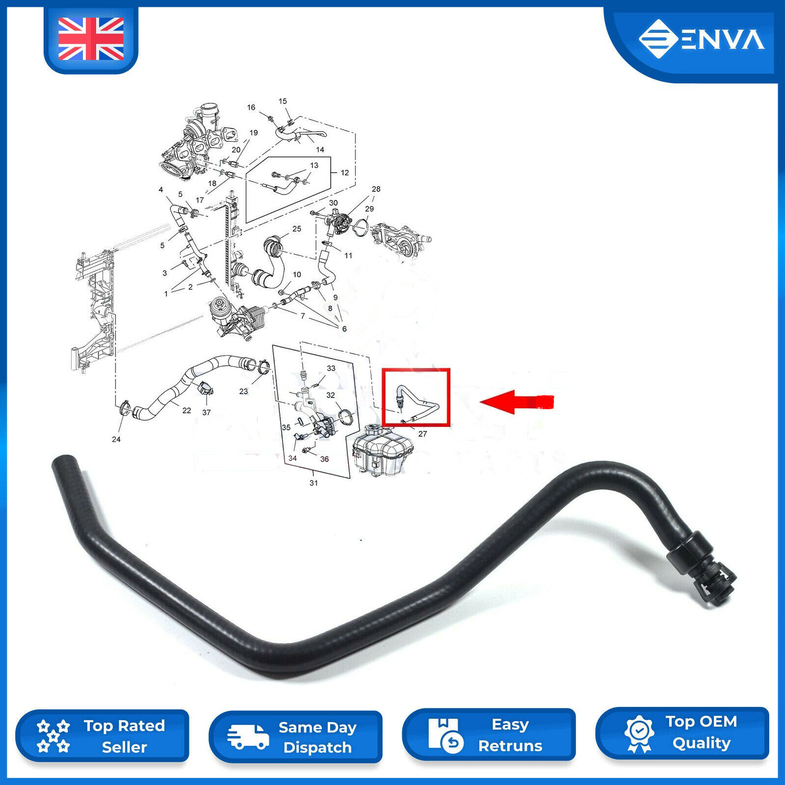 For Vauxhall/Opel Insignia Astra Mk6 1.4L Radiator Coolant Bypass Hose ...