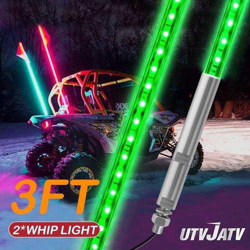 Pair 3ft LED Lighted Antenna Lights Whip Flag Pole For UTV ATV RZR ...