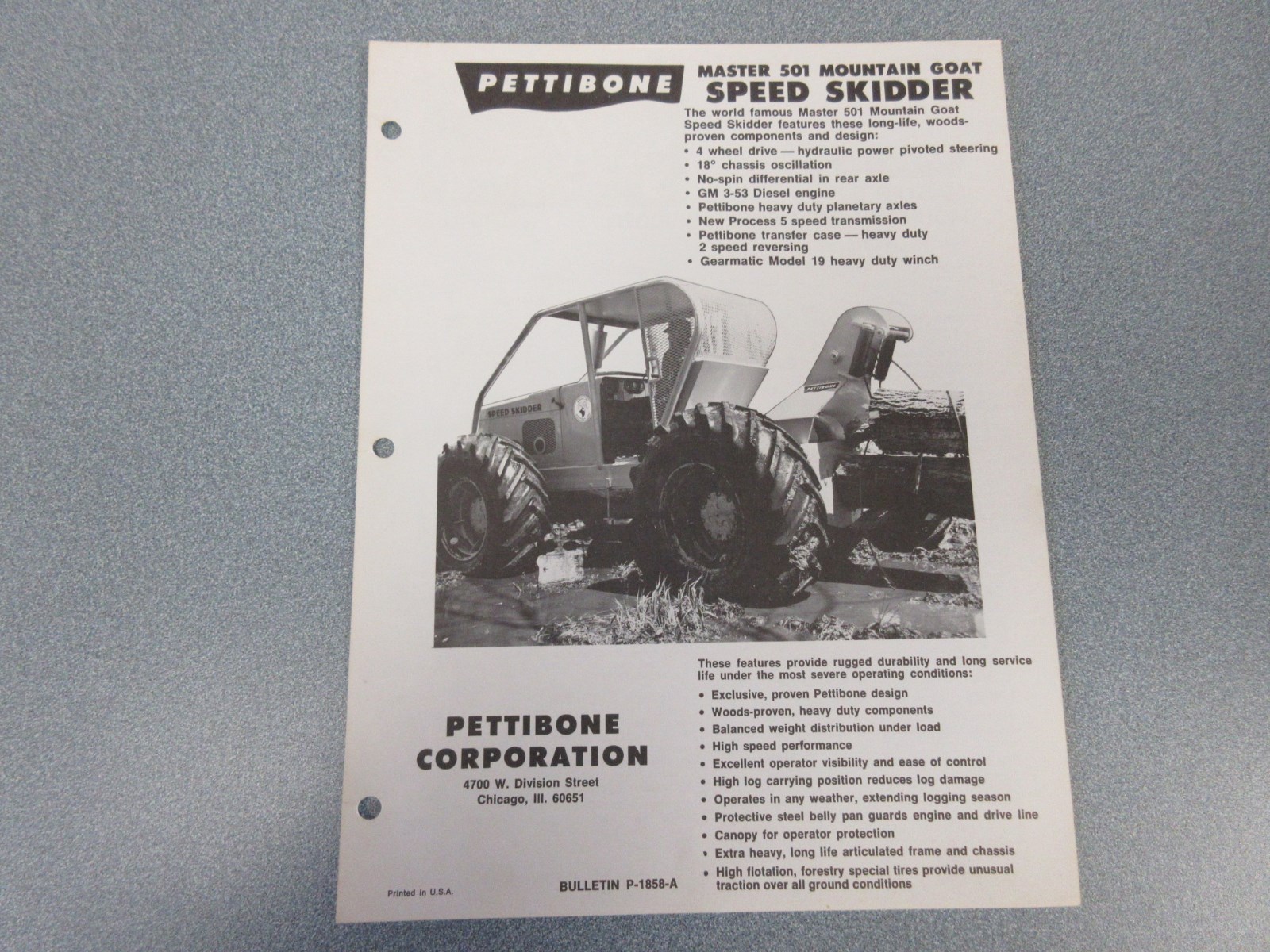 Rare Pettibone 501 Mountain Goat Speed Skidder Sales Sheet | eBay