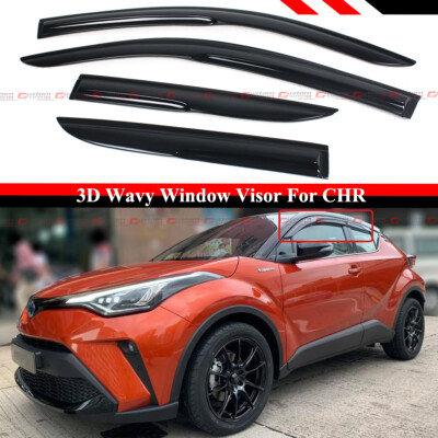 FOR 2017-2022 Toyota CHR C-HR JDM 3D Wavy Smoked Window Visor Rain ...
