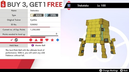 Shiny Stakataka Legendary Pokemon Sword and Shield Perfect IV Pokémon ...