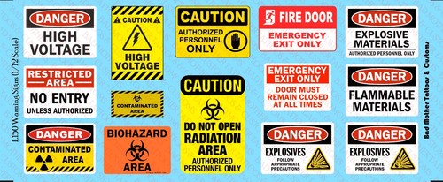 Warning Signs Waterslide Decals for 1/12 scale (6 inch) action figure ...