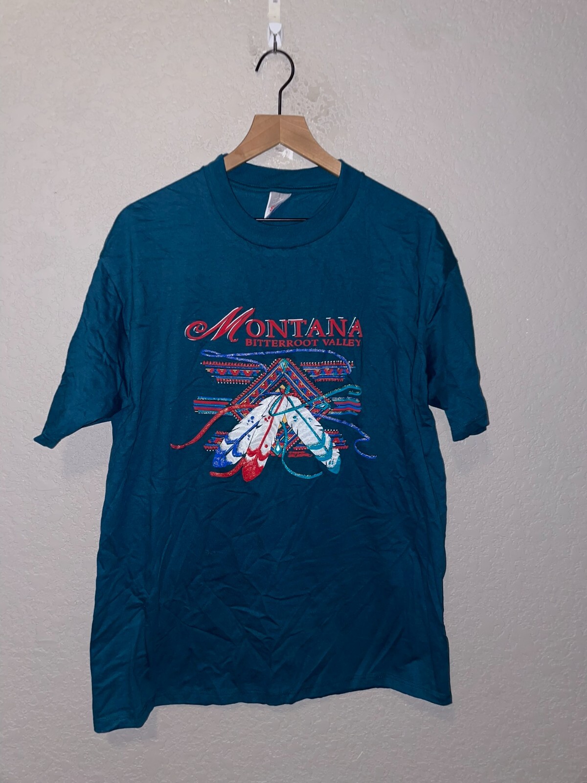 90s Vintage MT Montana Bitterroot Valley Native American Green Shirt ...