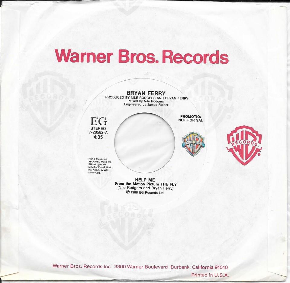 Bryan Ferry Help Me from the motion picture The Fly promo 45 rpm record ...