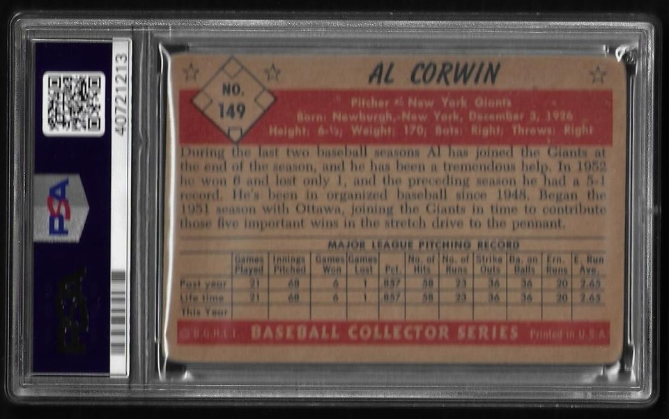 1953 Bowman Color Al Corwin Signed Card #149 PSA/DNA AUTO 7 PSA Graded ...