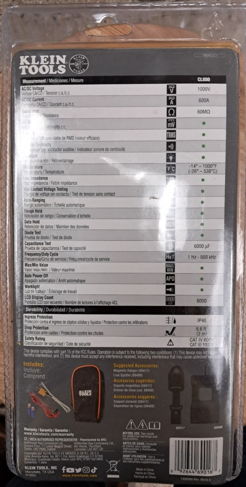 Klein Tools CL800 AC/DC True RMS Auto-Ranging Digital Clamp Meter ...