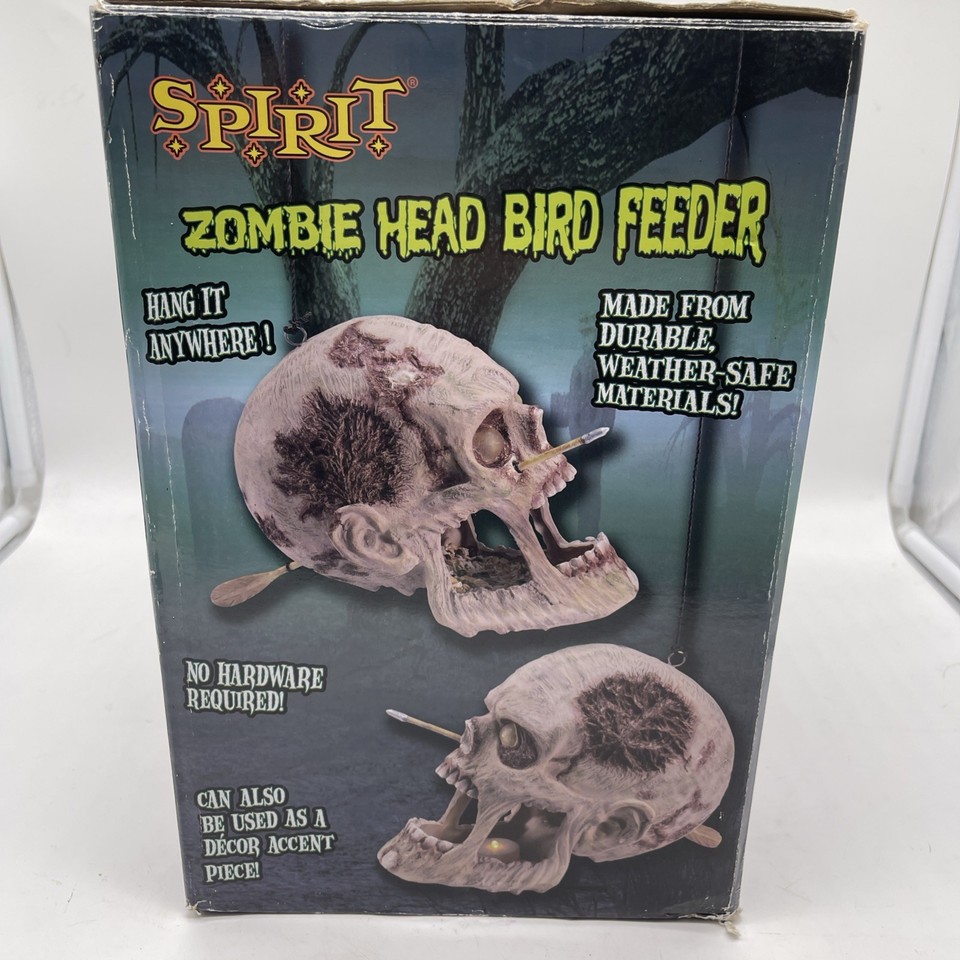 Hanging Zombie Head BIRD FEEDER Arrow In Eye Spirit Halloween Skull ...
