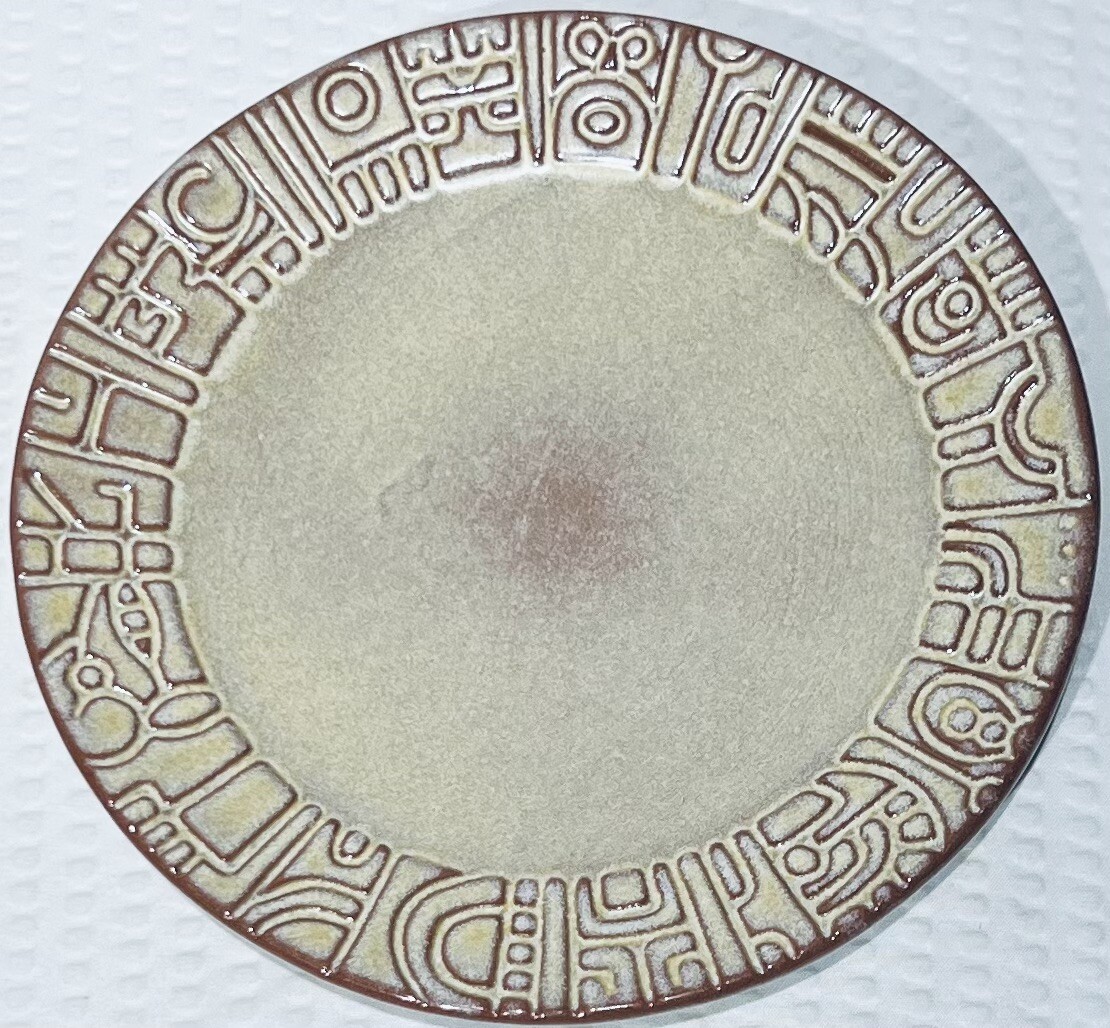 Lot of 4 ~ Vintage Frankoma Pottery Mayan Aztec Gold 7" Salad Plates 7G ...