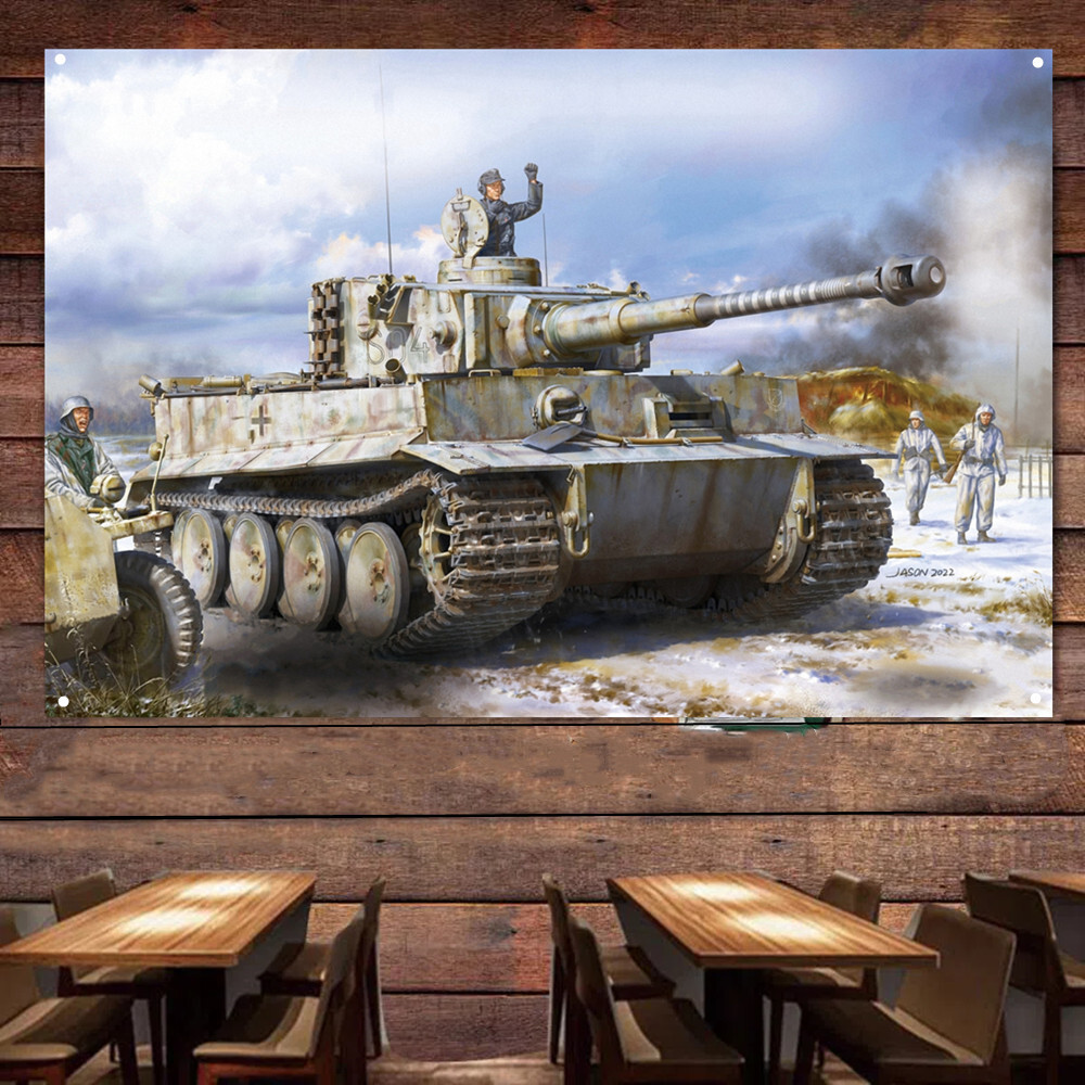 Tiger I German Heavy Tank Wall Decor Banner Flag Armored Weapons Poster ...
