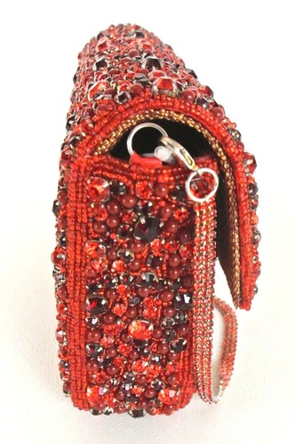 Red Clutch Purse Beaded Jeweled Embellished Evening Stones Small Amishi ...