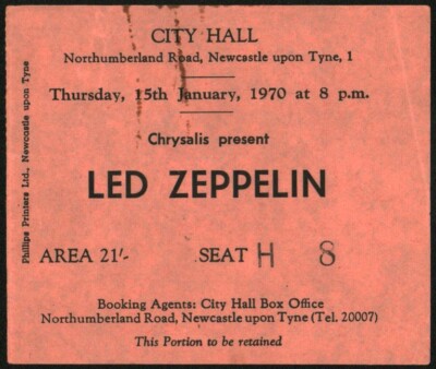 LED ZEPPELIN-John Bonham-1970 RARE Concert Ticket Stub (Newcastle, UK ...
