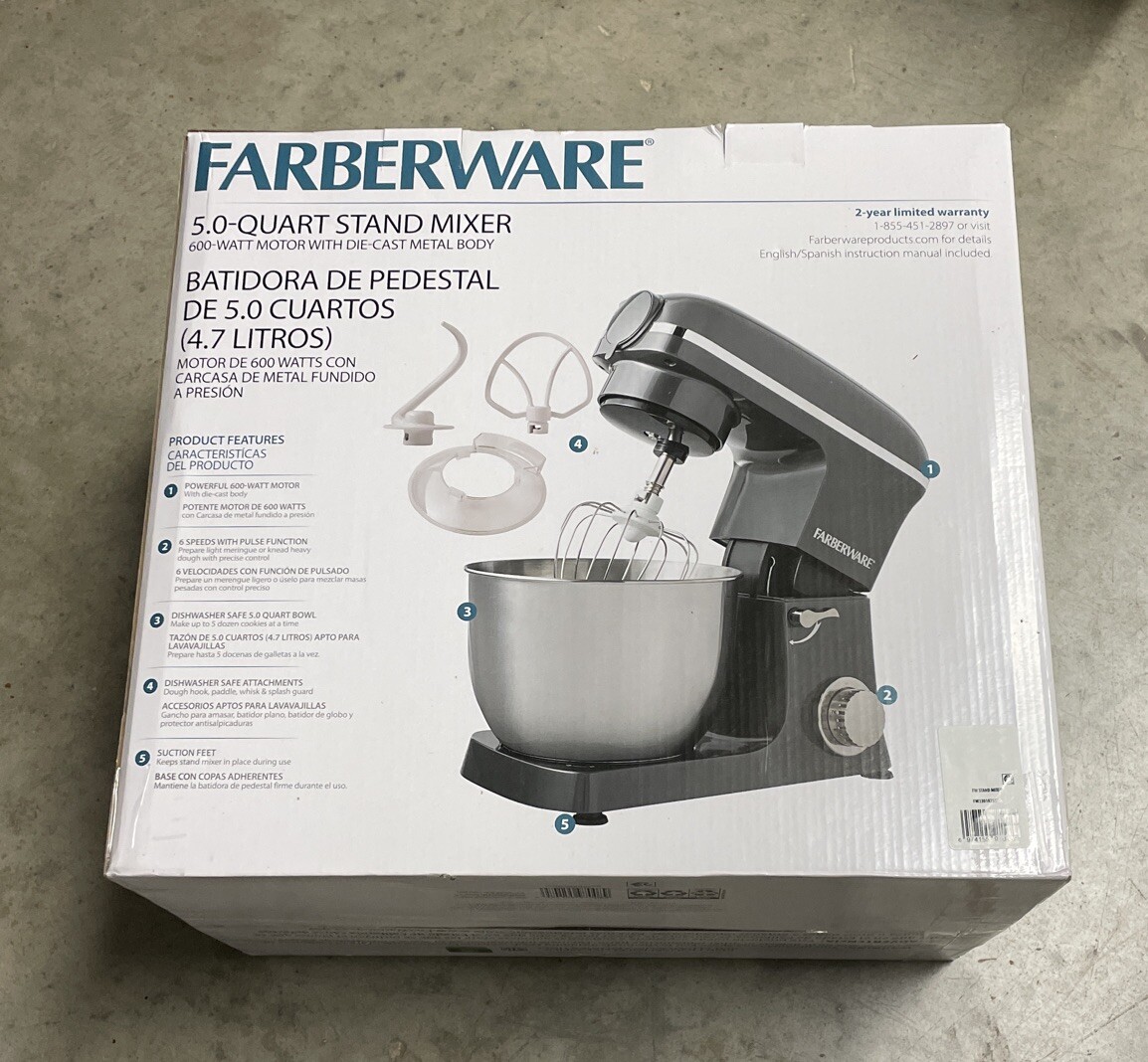 Farberware FW33018355350 5 Qt 600W 6-Speed Prof. Stand Mixer W ...