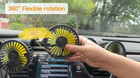 Car Fan Three Head Cooling Fan 360° Rotation 2-Speed Powerful Airflow ...