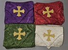 CATHOLIC MASS BURSE LOT OF 36 CHURCH ALTAR VESTMENTS Green/Purple/Red ...