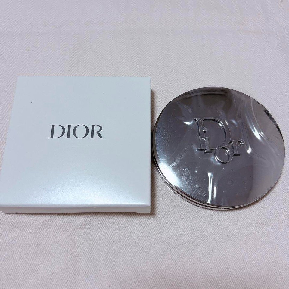 Christian Dior Mirror Compact Silver Circle Logo Double-side 7x7cm w ...