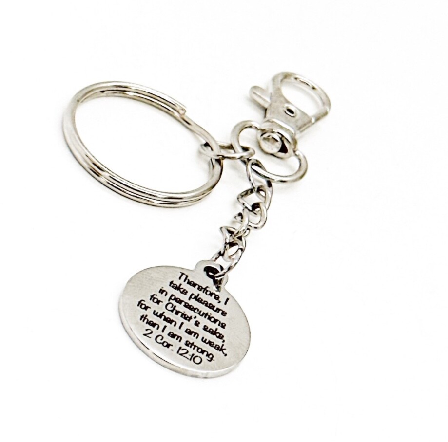 When I Am Weak Then I Am Strong Charm Keychain, 2 Cor 12 20, Faith Gift ...