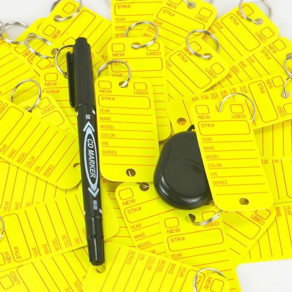 Poly Key Tags Plastic Key Tags w/ 200 Rings & 2 Markers Car Dealer 200 ...