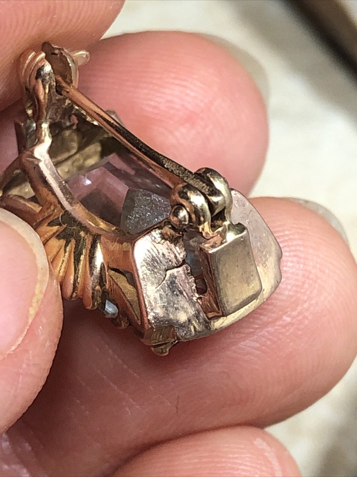 14K Gold Lab Created Emerald Cut Rectangle Aqua color stone Ruby Pin ...