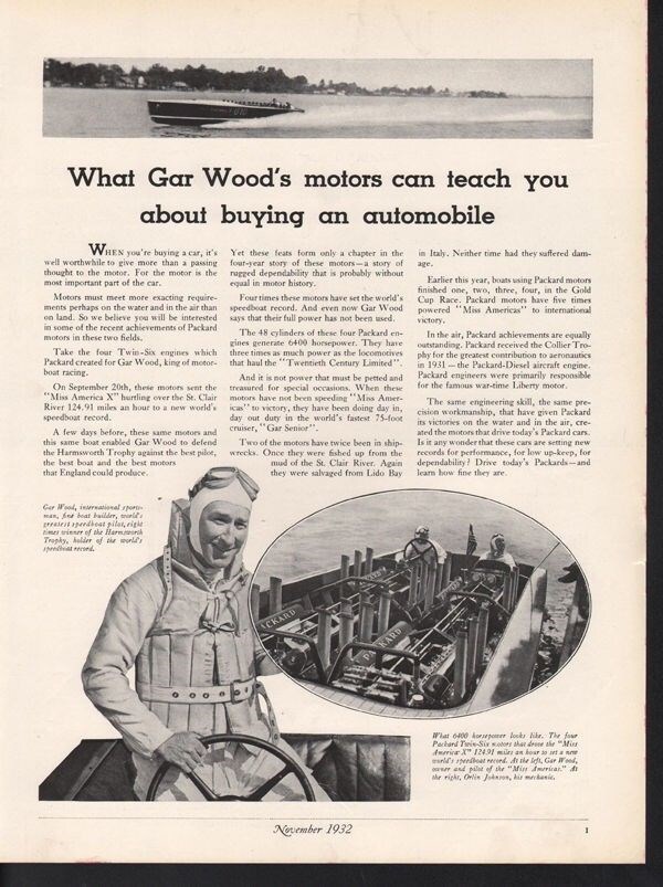 1932 GARWOOD MISS AMERICAS ORLIN JOHNSON RACE BOAT CAR15305 | eBay