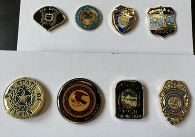 Lot of 8 CITY, STATE, & FEDERAL POLICE & GOVERNMENT SHIELD Mini-Badge ...