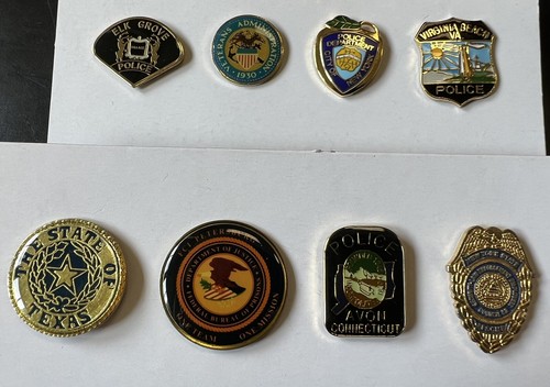 Lot of 8 CITY, STATE, & FEDERAL POLICE & GOVERNMENT SHIELD Mini-Badge ...