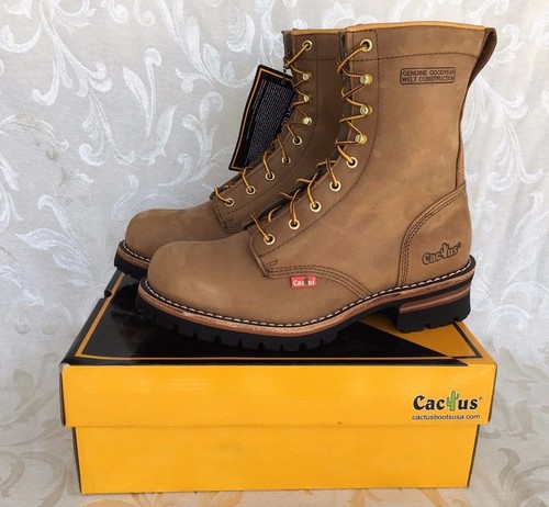 Cactus Men LT Brown 9" Leather Logger Work Boots Oil Resistant 9219 ...