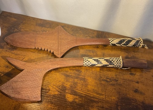 Fijian Cali War Club Hand Carved Wood Fiji Tebetebe Weapons Set Of 2 | eBay