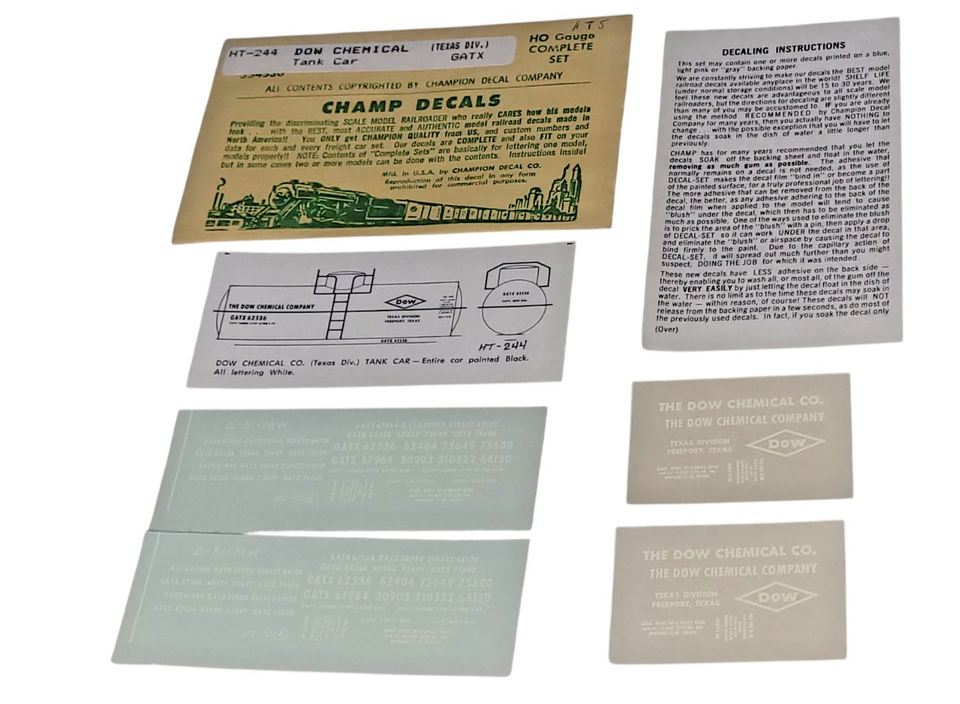 Champ Decals HT-244 Dow Chemical (Texas Division) Tank Car - HO Scale ...