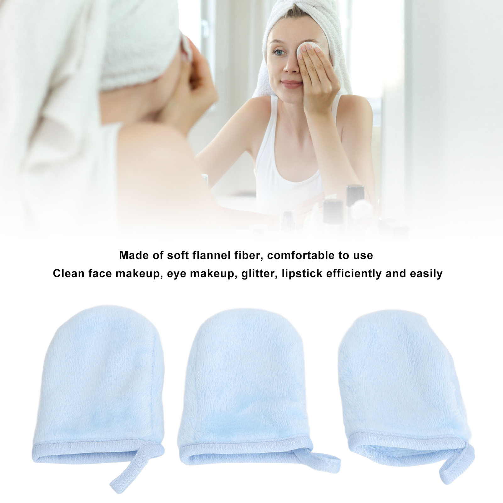 3pcs Makeup Remover Reusable Comfortable Soft Microfiber Flannel Body ...