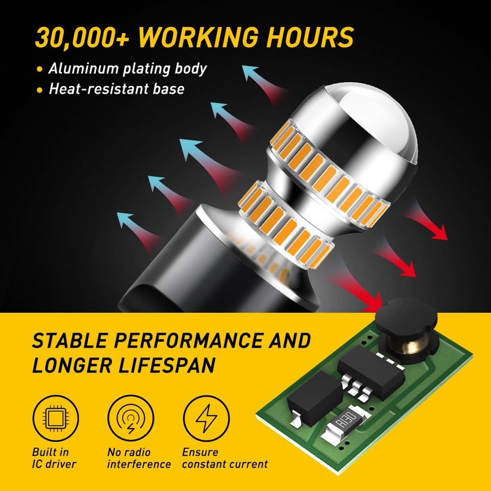 4PCS 7443 7440 Amber Yellow 3000K LED Turn Signal Parking Light Bulbs ...