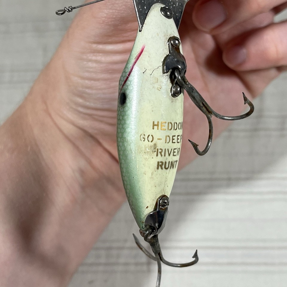 VINTAGE HEDDON GO DEEPER RIVER RUNT WOODEN FISHING LURE Rare Color ...