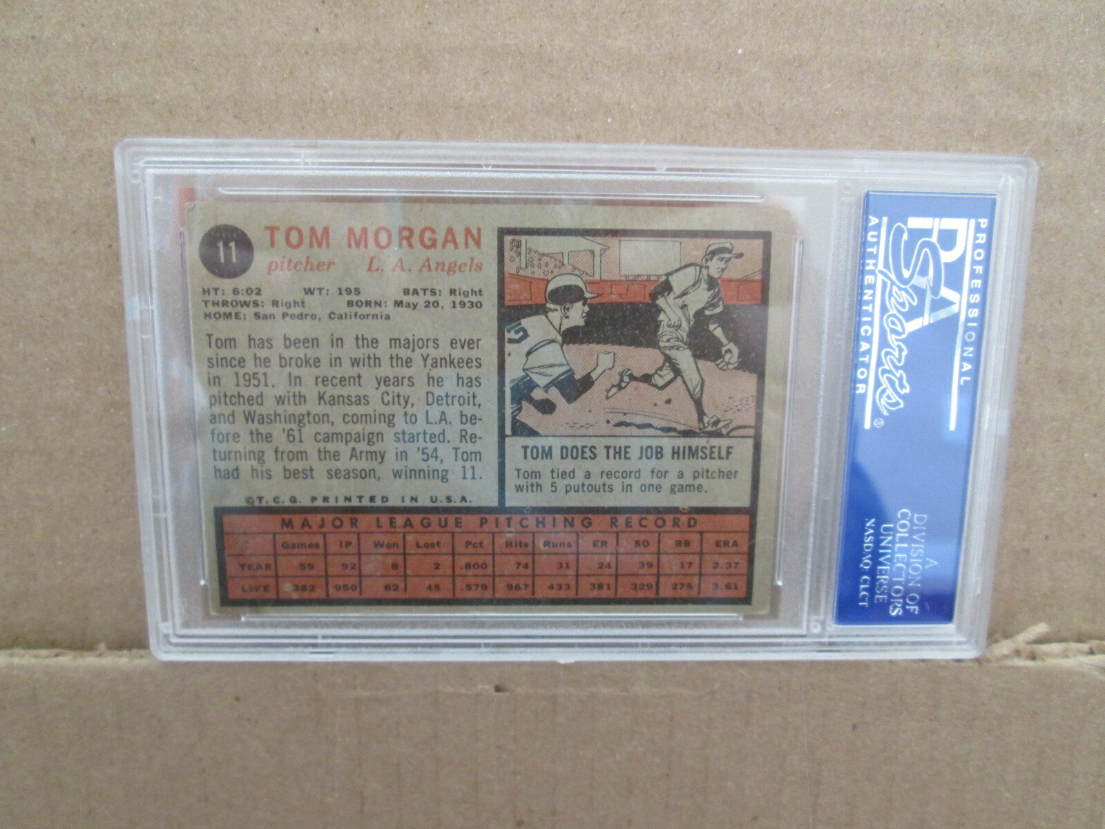 1962 TOPPS #11 TOM MORGAN ANGELS SIGNED AUTOGRAPHED PSA AUTHENTICATED ...
