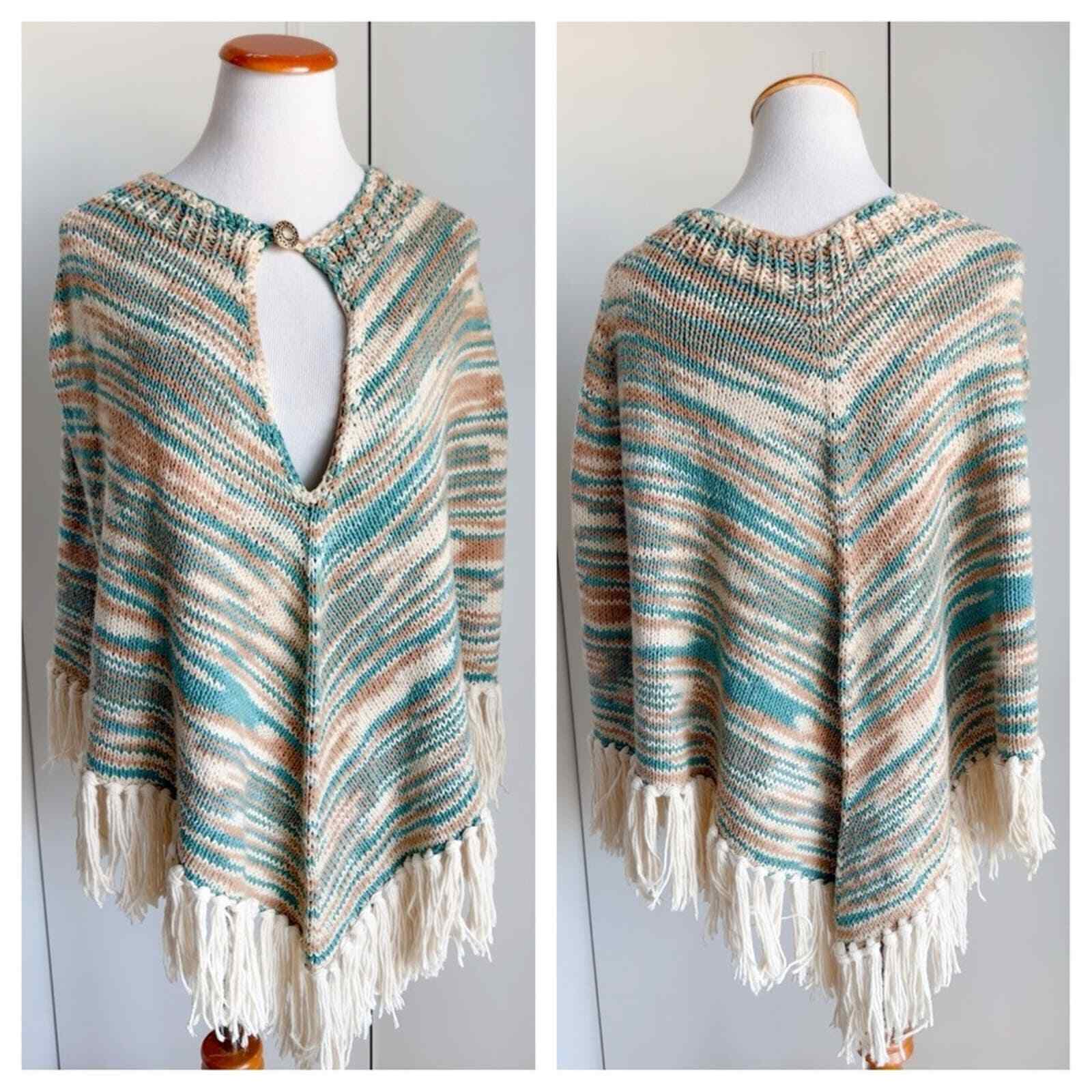 Handmade Crochet Poncho Fringe Small to Large Fit Cre… - Gem